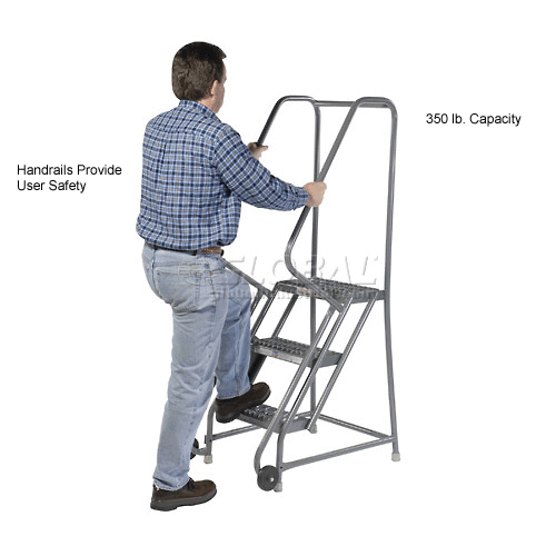 3 Step Steel 16"W Step Tilt And Roll Ladder - Grip Strut Tread - KDTF103162