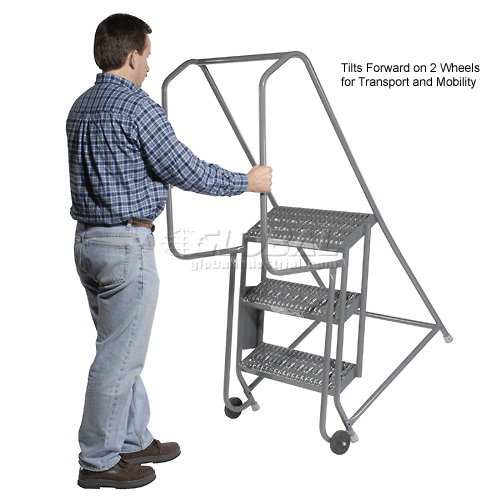 3 Step Steel 24"W Step Tilt And Roll Ladder - Grip Strut Tread - KDTF103242