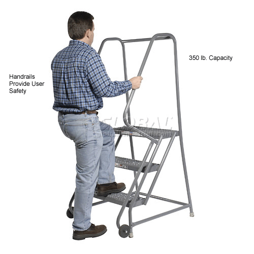 3 Step Steel 24"W Step Tilt And Roll Ladder - Grip Strut Tread - KDTF103242