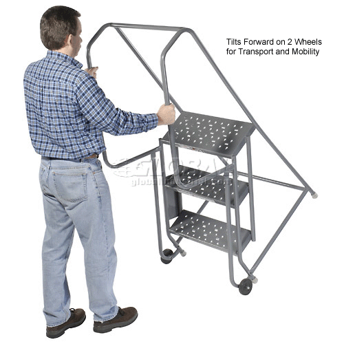 3 Step Steel 24"W Step Tilt And Roll Ladder - Perforated Tread - KDTF103246