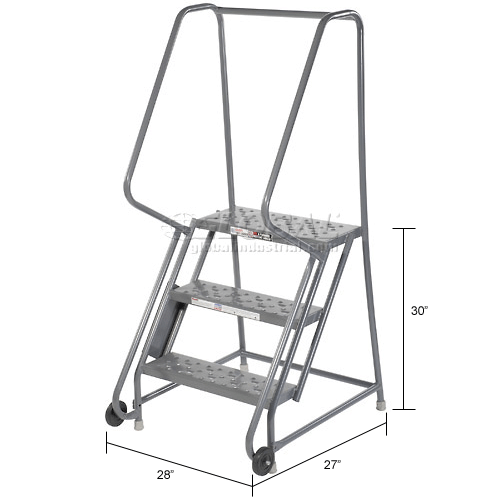 3 Step Steel 24"W Step Tilt And Roll Ladder - Perforated Tread - KDTF103246