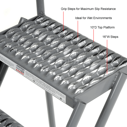 4 Step Steel 16"W Step Tilt And Roll Ladder - Grip Strut Tread - KDTF104162
