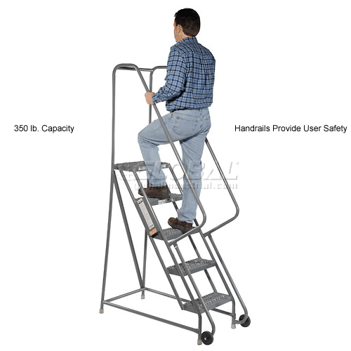 5 Step Steel 16"W Step Tilt And Roll Ladder - Grip Strut Tread - KDTF105162