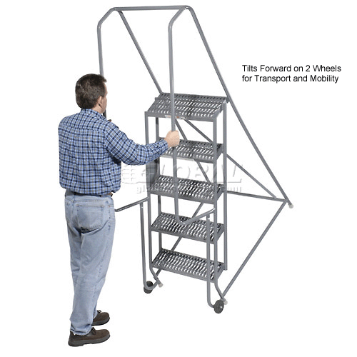 5 Step Steel 24"W Step Tilt And Roll Ladder - Grip Strut Tread - KDTF105242