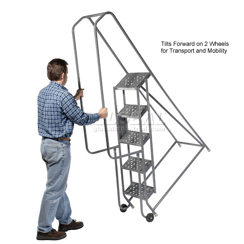 5 Step Steel 24"W Step Tilt And Roll Ladder - Perforated Tread - KDTF105246