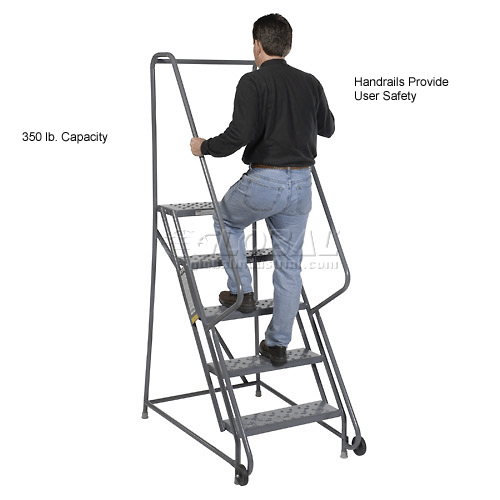 5 Step Steel 24"W Step Tilt And Roll Ladder - Perforated Tread - KDTF105246