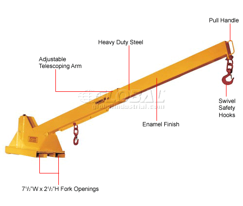 Caldwell HD Adjustable Pivoting Forklift Jib Boom Crane, 8000 Lbs. Capacity