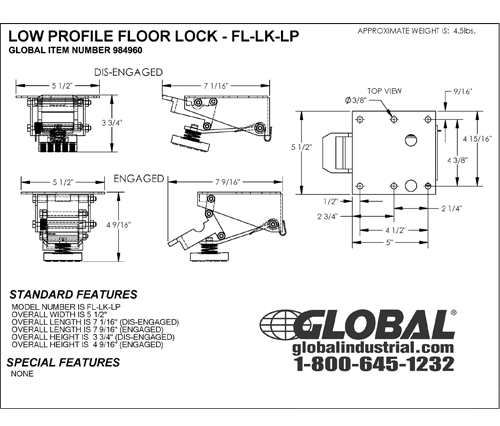 Casters | Floor Locks | Low-Profile Steel Floor Lock FL-LK-LP | 984960 ...