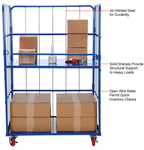 Steel Folding Container Shelf Truck w/2 Shelves, 1100 lb. Capacity, 43 ...