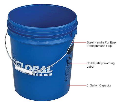 Global Industrial™ 5 Gallon Open Head Plastic Pail with Steel Handle - Blue