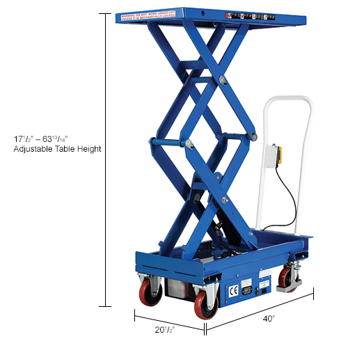 Global Industrial™ Battery Powered Mobile Scissor Lift Table, 40"L x 20 ...