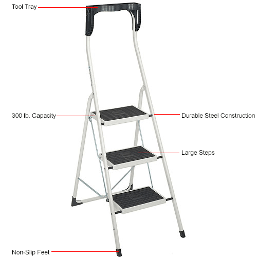 Hailo Safety Plus 3 Step Steel Folding Step Ladder - 4343-001