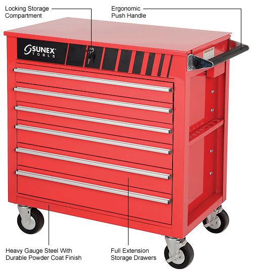 Sunex Tools 8057 34-1/2"W X 20"D X 39-1/2"H 6 Drawer Red Tool Cabinet W ...