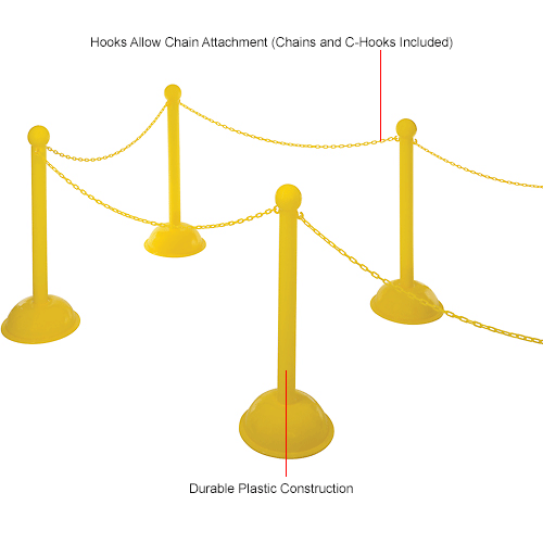 Mr. Chain Heavy Duty Plastic Stanchion Post, Plastic, 41"H, Yellow, 4 Pack