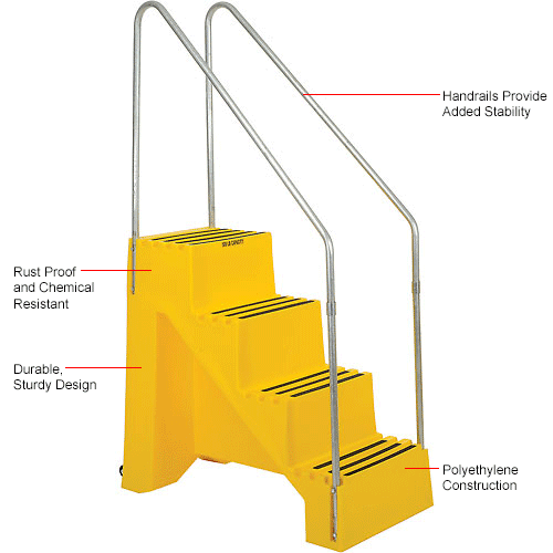 4 Step Plastic Step Stand - Yellow 22"W x 43"D x 39"H - T445-14 ...