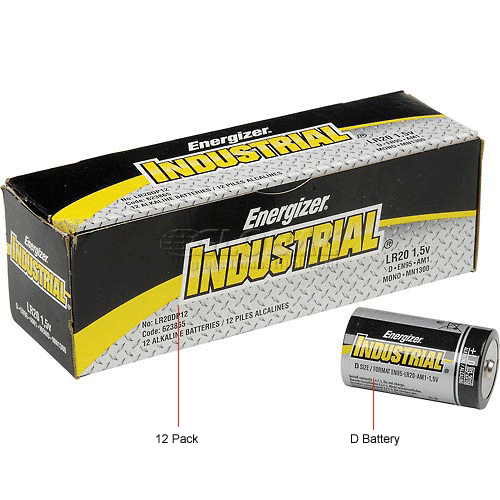 Energizer Industrial EN95 D Alkaline Batteries - Pkg Qty 12