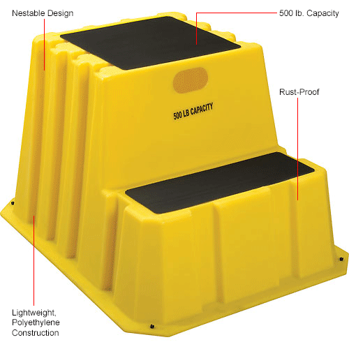2 Step Nestable Plastic Step Stand - Yellow 25-3/4"W x 32-3/4"D x 20-1/ ...