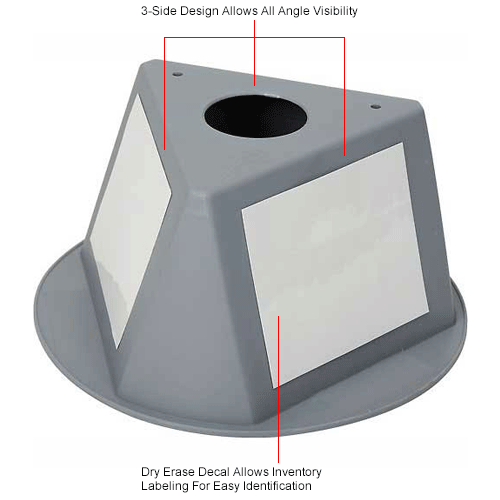 Inventory Control Cone W/ Dry Erase Decals, Gray
