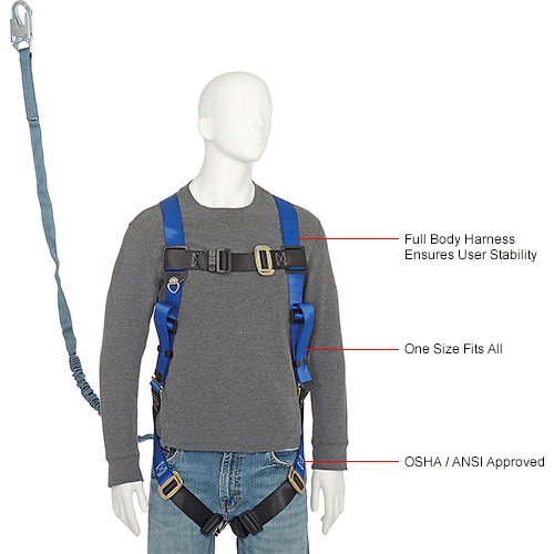 FallTech® 9005PS Starter Kit with 7015 Harness, 6' Shock Absorbing ...