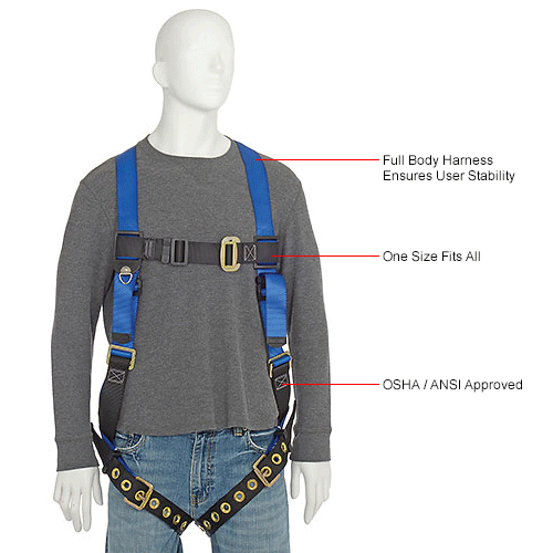 FallTech® 7016 Contractor 1-D Full Body Harness, 1 Back D-ring, Size UniFit