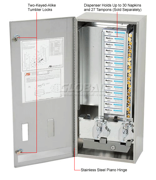 ASI® Surface Mounted Tampon and Napkin Dispenser - 0864-F