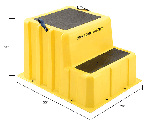 2 Step Nestable Plastic Step Stand - Yellow 26"W x 33"D x 20"H - NST-2 YEL