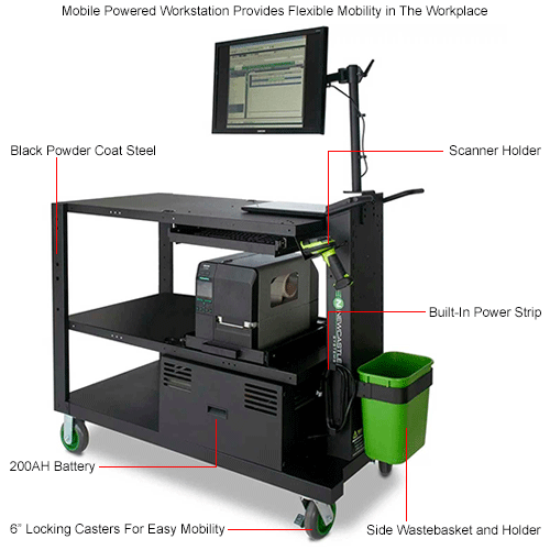 Newcastle Systems PC Series Mobile Powered Workstation, 54"W x 26"D, 200AH SLA Battery