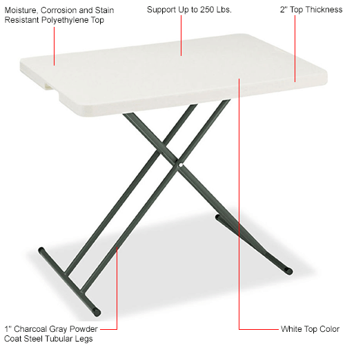 Interion® Adjustable Height Plastic Folding Table, 20" x 30", White
