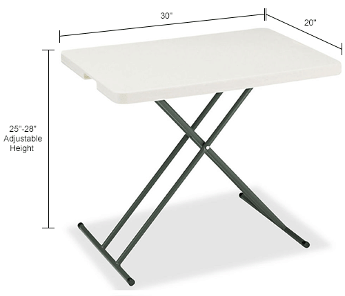 Interion® Adjustable Height Plastic Folding Table, 20" x 30", White