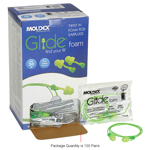 Moldex 6945 Glide® Foam Twist In Earplug, Corded, 100 Pairs/Box