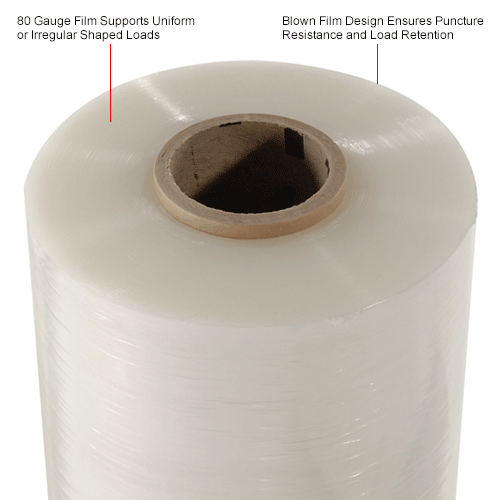Machine Length Stretch Wrap, Blown, 80 Gauge, 20"Wx5000'L, Clear