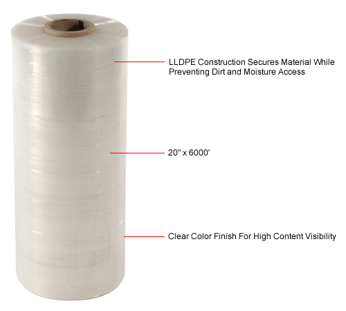 Machine Length Stretch Wrap Film, Cast, 20" x 6000', 60 Gauge, Clear ...