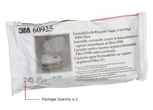 3M™ 60925 Formaldehyde Organic Vapor Cartridge/Filter, P100, 2/Bag