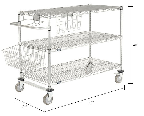Nexel® Chrome Curbside Cart w/3 Shelves & Polyurethane Casters, 24"L x ...
