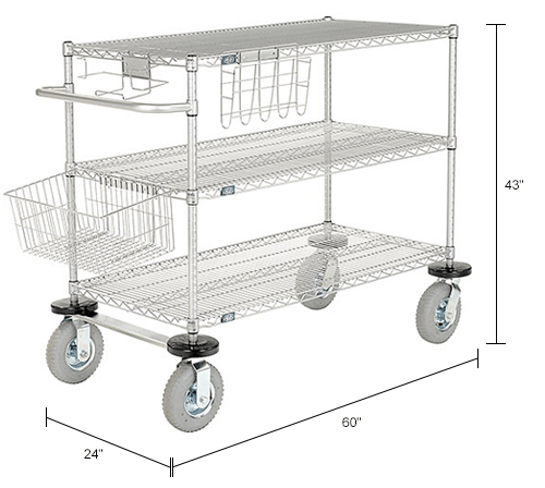 Nexel® Chrome Curbside Cart w/3 Shelves & Pneumatic Casters, 1200 Ib ...