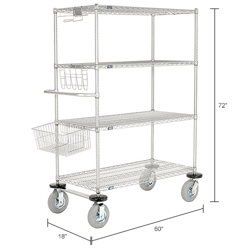 Nexel® Chrome Curbside Wire Truck w/4 Shelves & Pneumatic Casters, 60"L ...