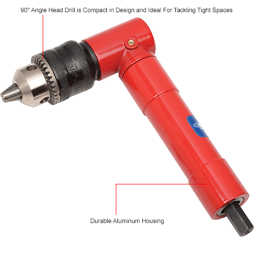 Global Industrial™ Right Angle Air Drill, Standard Keyed, 3/8" Chuck ...