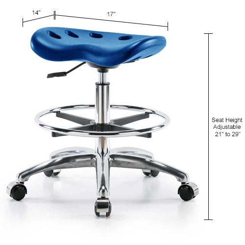 Interion® Polyurethane Tractor Stool With Foot Ring - Blue w/ Chrome Base