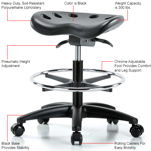 Interion® Polyurethane Tractor Stool With Foot Ring and Seat Tilt ...
