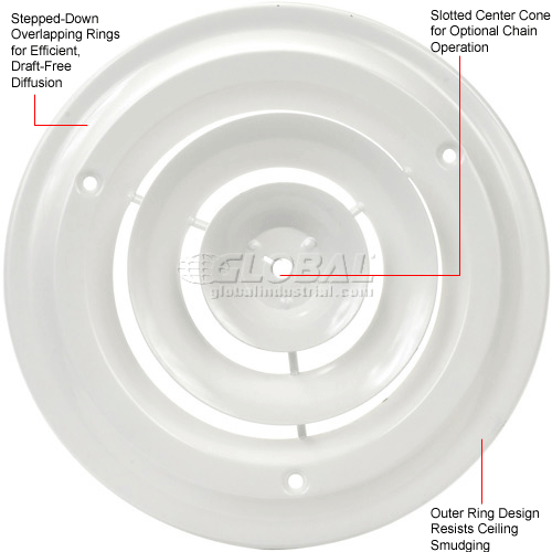 AmeriFlow® Round Ceiling Diffuser 6 Inch Duct Diameter - Pkg Qty 10