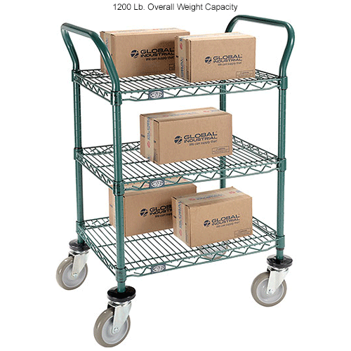 Nexel® Utility Cart, 3 Shelf, Poly-Green®, 24"L x 18"W x 39"H ...