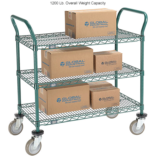 Nexel® Utility Cart, 3 Shelf, Poly-Green®, 36"L x 18"W x 39"H ...