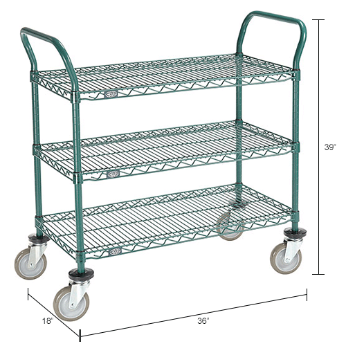 Nexel® Utility Cart, 3 Shelf, Poly-Green®, 36"L x 18"W x 39"H ...