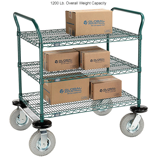 Nexel® Utility Cart, 3 Shelf, Poly-Green®, 36"L x 24"W x 42"H ...