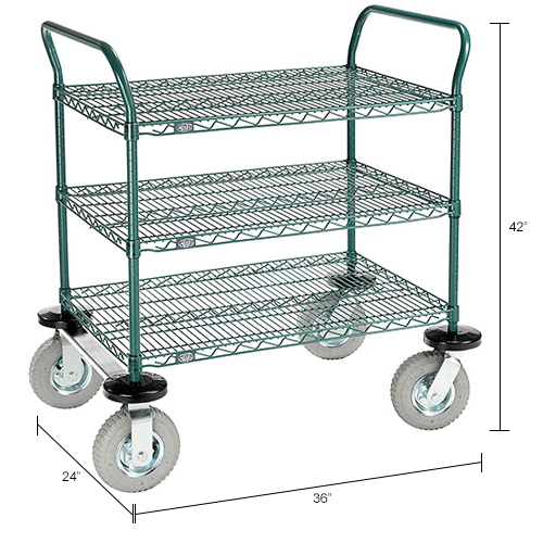 Nexel® Utility Cart, 3 Shelf, Poly-Green®, 36"L x 24"W x 42"H ...