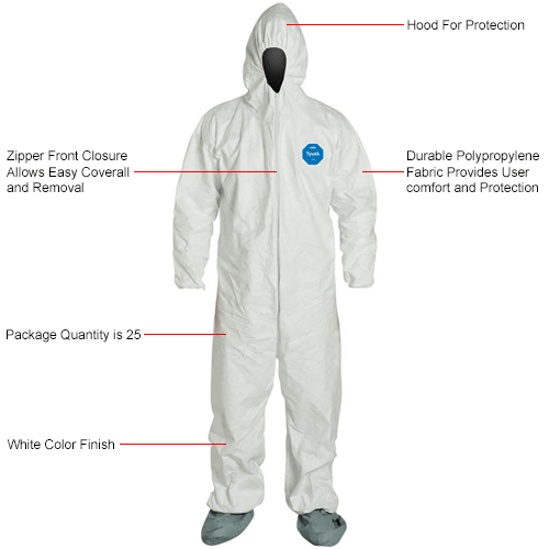DuPont™ Tyvek® 400 Coverall Hood & Socks/Boots, Serged Seam, White, MD ...