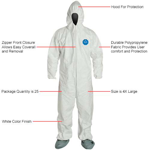 DuPont™ Tyvek® 400 Coverall Hood & Socks/Boots, Serged Seam, White, 4X ...