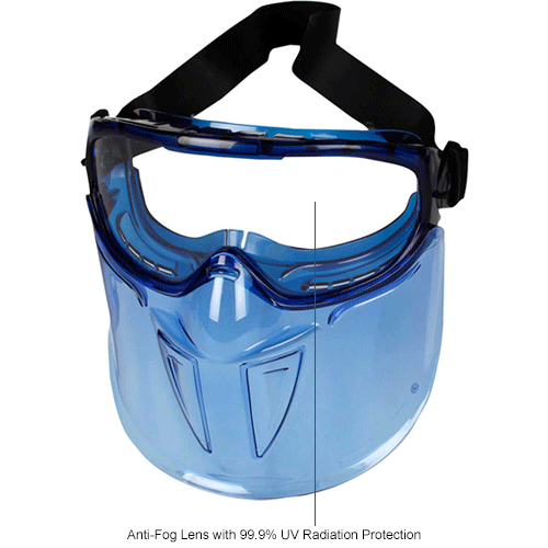 Jackson Safety 21000 Blue Goggle with Flip Up Chin Guard, Clear, Anti-Fog
