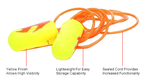 3M™ E-A-Rsoft™ Yellow Neon Blasts™ Foam Earplugs, Corded, 311-1252, 200 ...