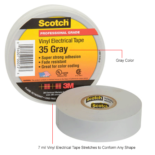3m™ Scotch® Vinyl Electrical Color Coding Tape 35-Gray, 3/4" X 66 ...